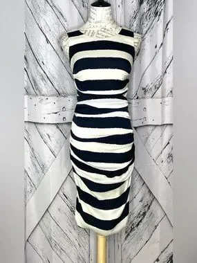 Dolce & Gabbana | Dresses | Dolce Gabbana Silk Stripe Ruched Dress ...